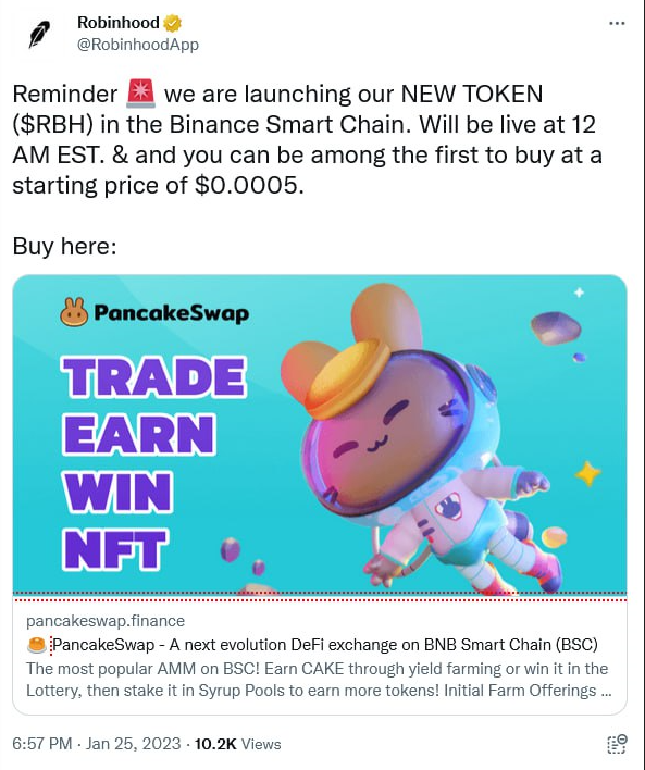 Caution: Robinhood's Twitter account hacked to promote shady RBH token sale
