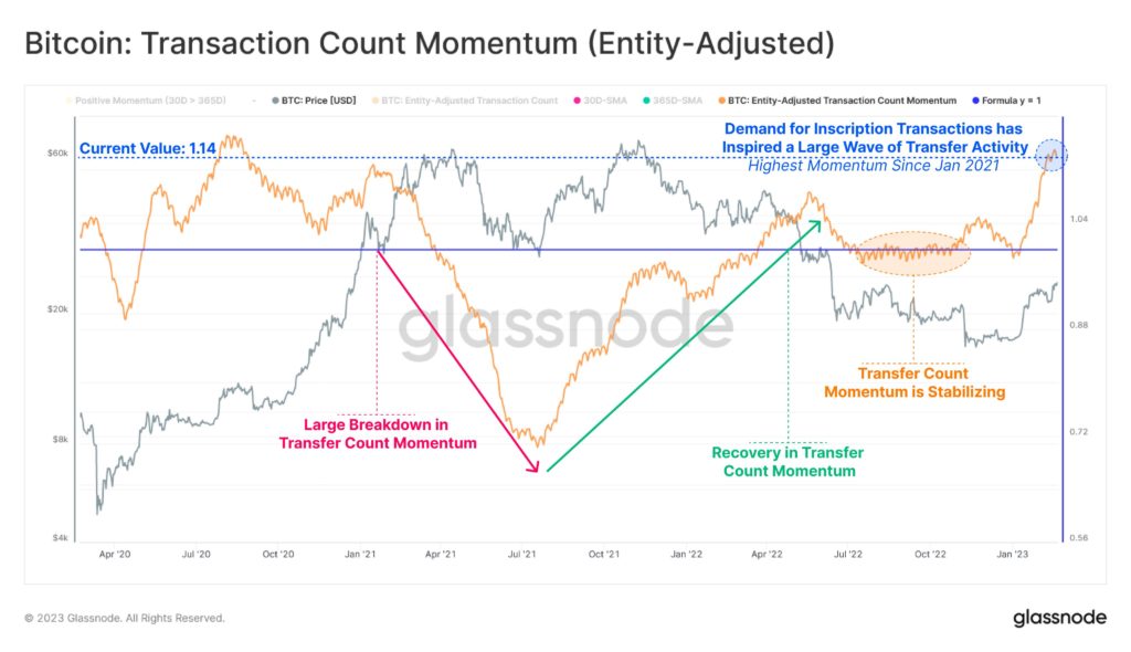 Bitcoin transaction count momentum reaches highest level in over 2 years