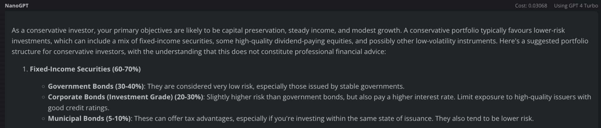 ChatGPT builds a portfolio for conservative investors