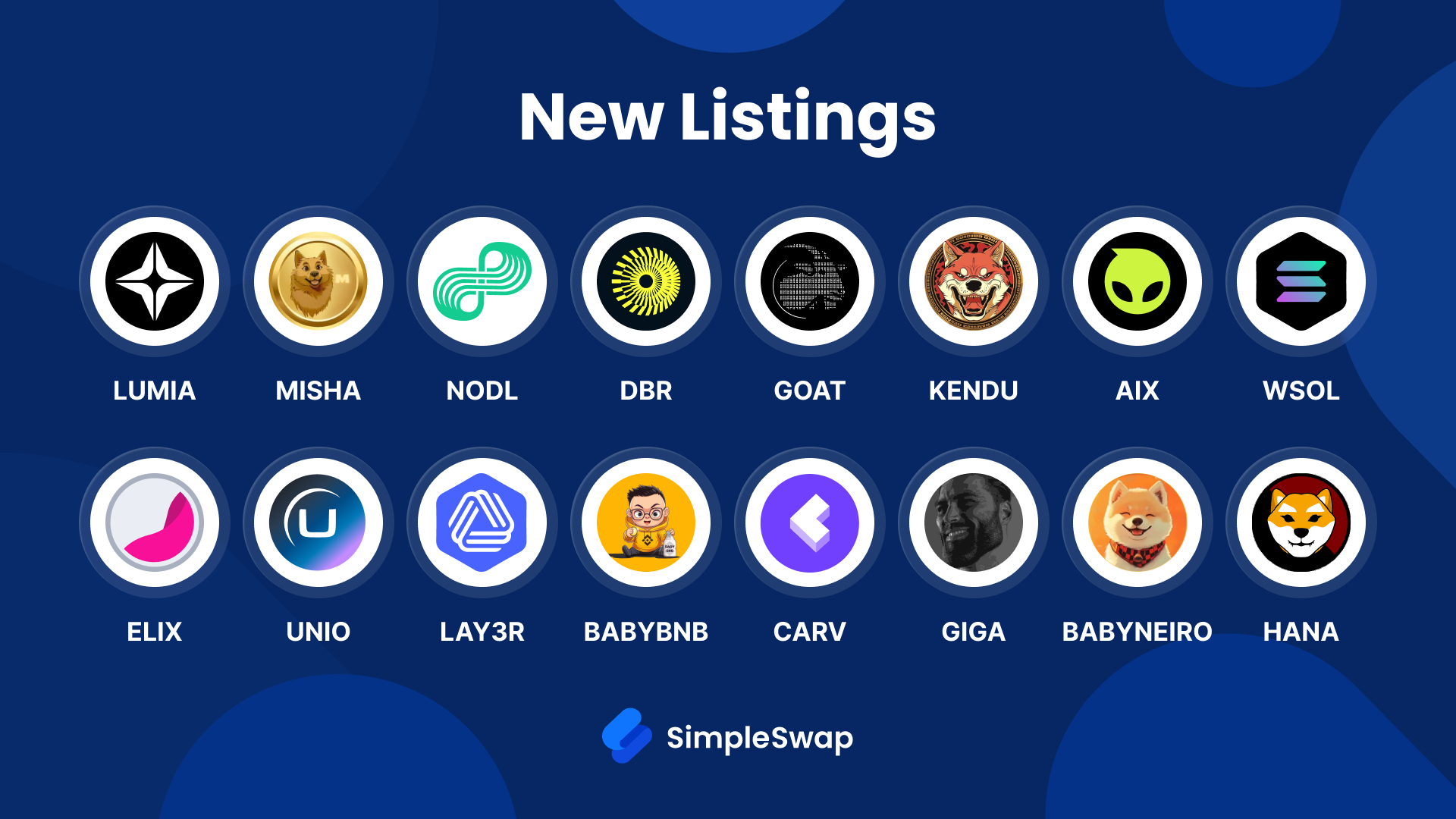 SimpleSwap Announces New Listings for the Month