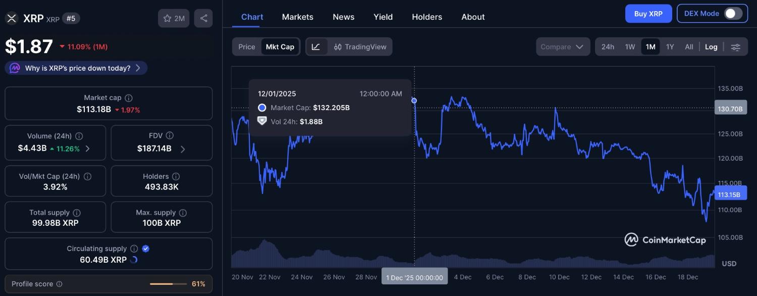 XRP bleeds $19 billion from its worth since the start of December